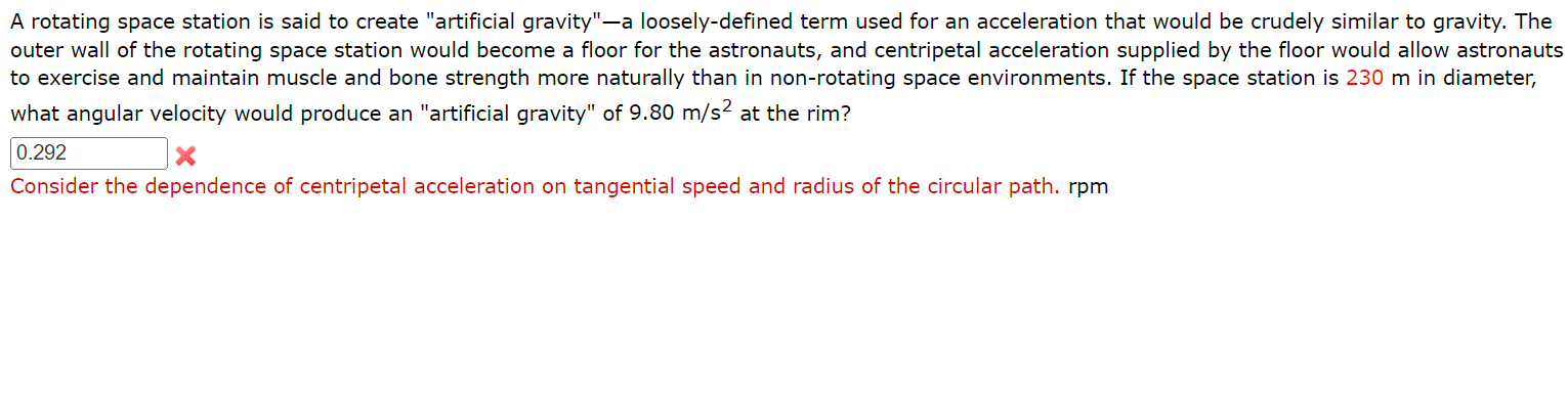Solved A rotating space station is said to create | Chegg.com