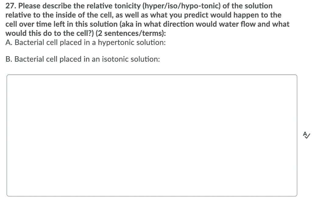 Solved 27. Please describe the relative tonicity | Chegg.com