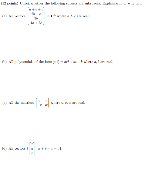Solved (12 points) Check whether the following subsets are | Chegg.com