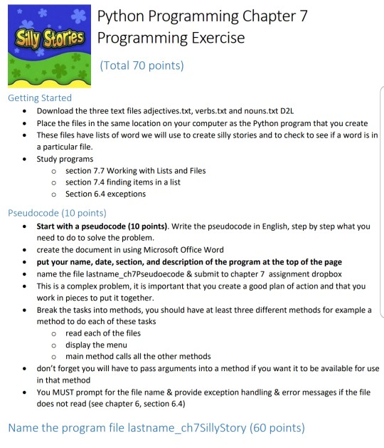 * Python Programming Chapter 7 Silly Stories | Chegg.com