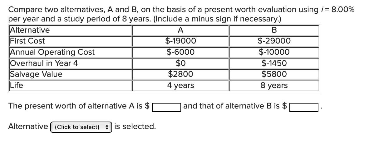 Solved Compare two alternatives, A and B , ﻿on the basis of | Chegg.com