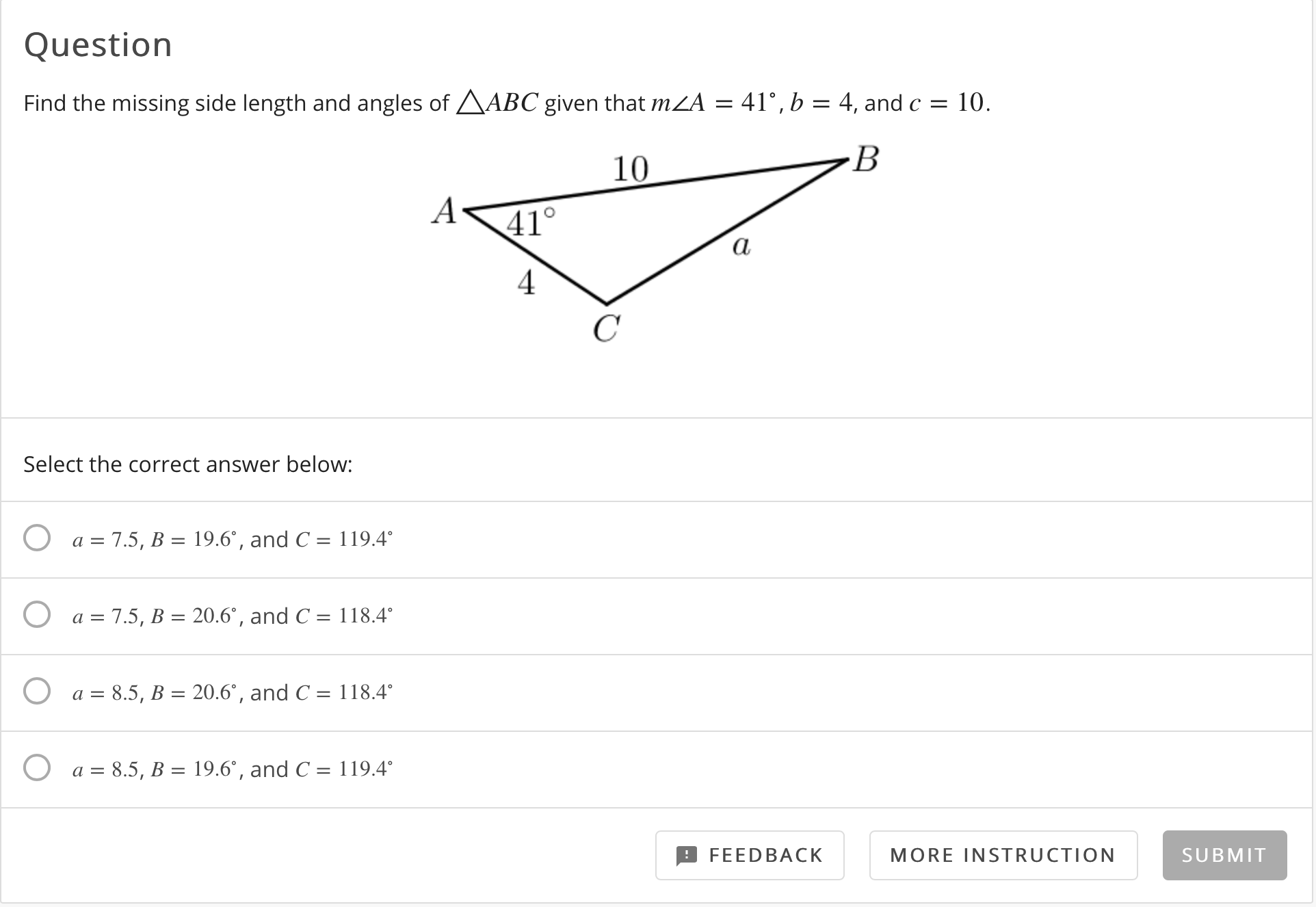 Solved Question Find the missing side length and angles of | Chegg.com
