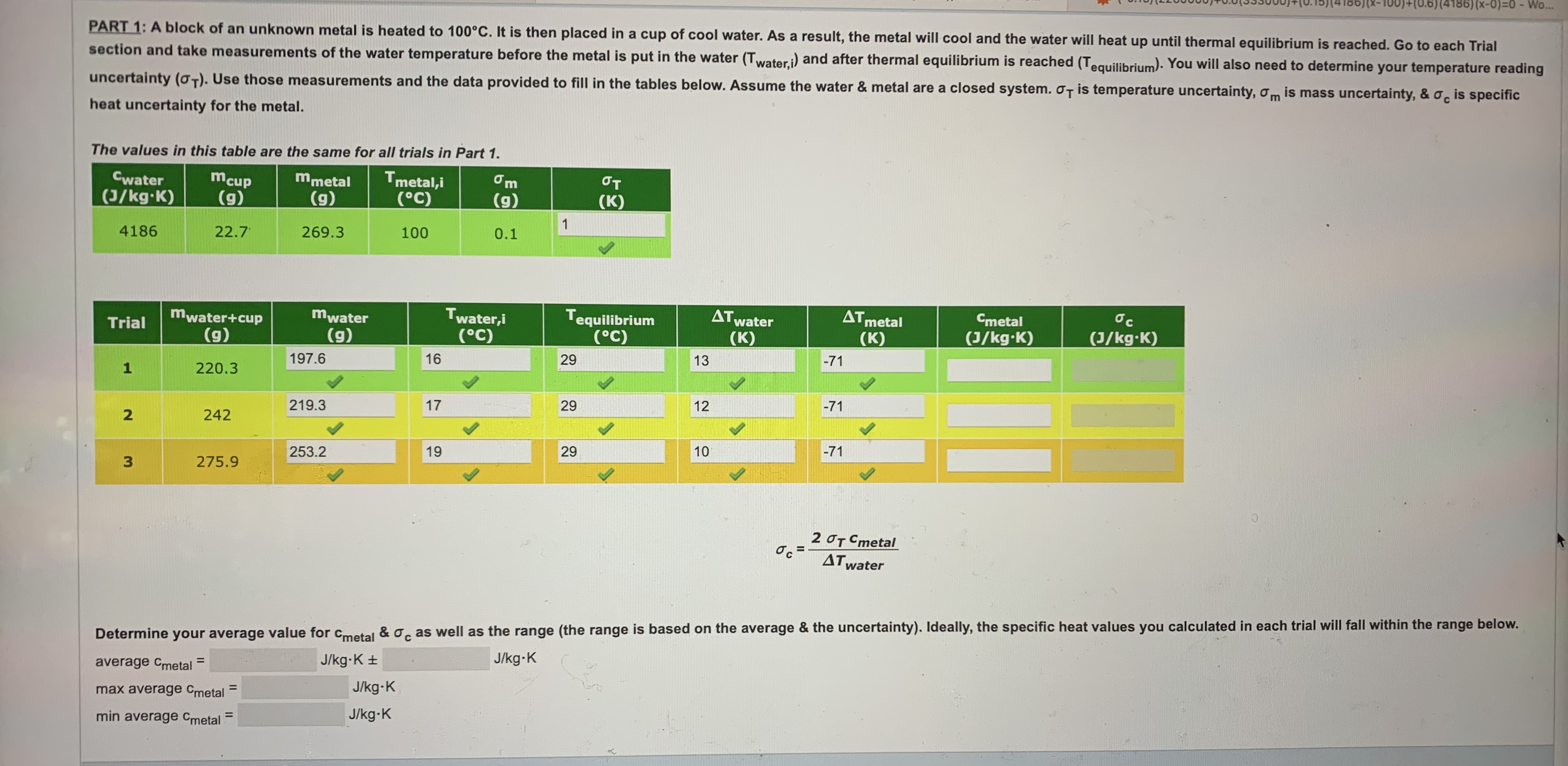 Solved How do I calculate C(metal) using Q=mcΔT? How do I | Chegg.com