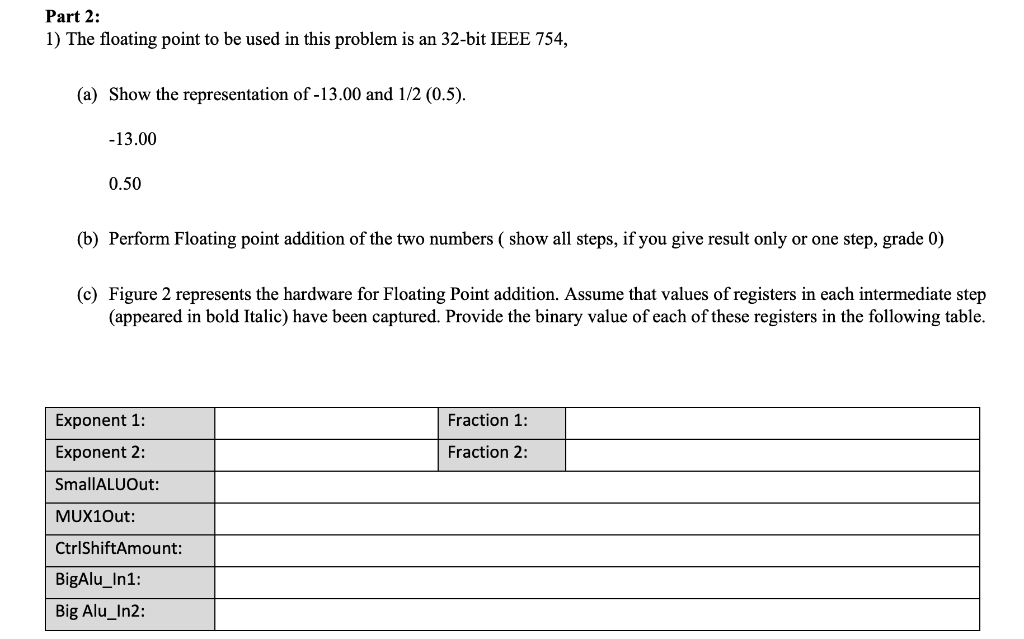 Solved Part 2: 1) The floating point to be used in this | Chegg.com