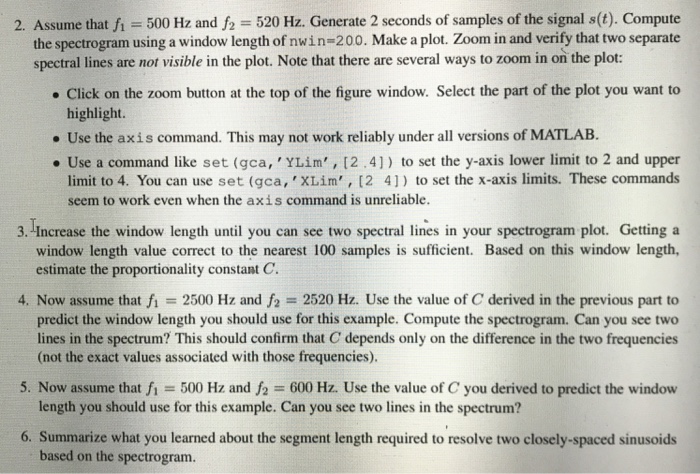 Solved 2 Lab Exercises 2.1 Spectrogram Frequency Resolution | Chegg.com
