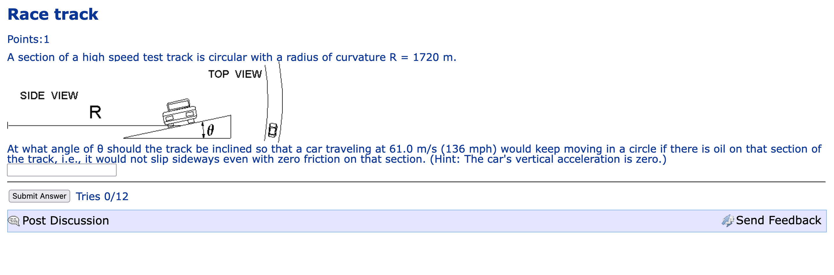 Solved Race track Points: 1 A section of a hiqh speed test | Chegg.com
