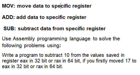 Solved MOV: move data to specific register ADD: add data to | Chegg.com