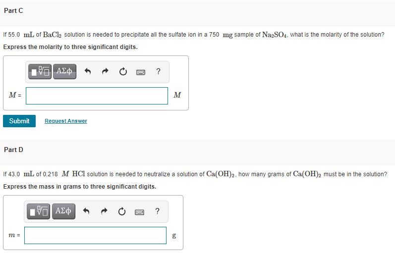 Solved Part C If 55.0 mL of BaCl2 solution is needed to | Chegg.com