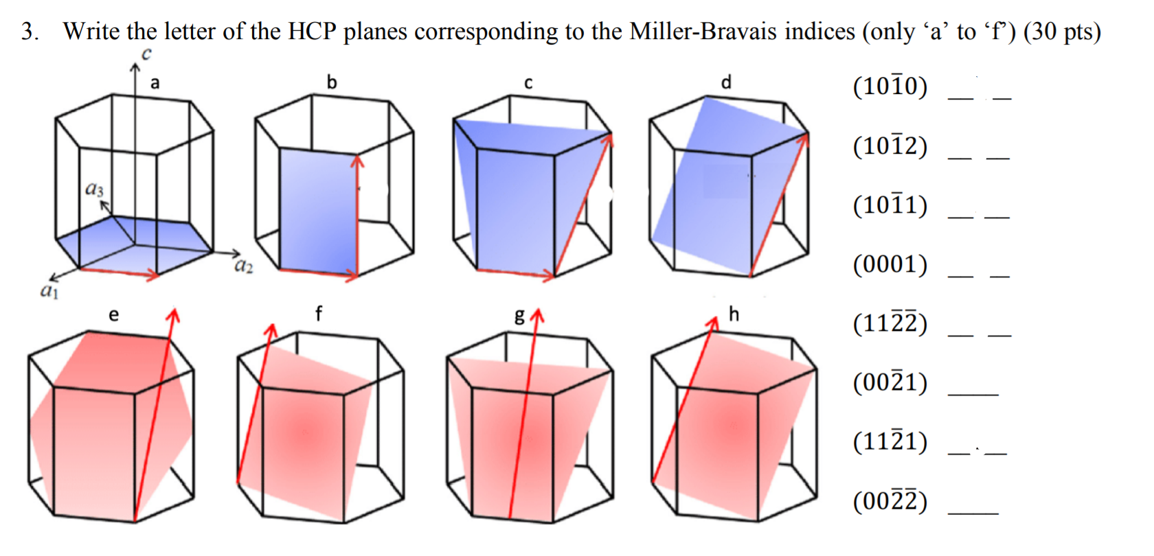 Solved b d 3. Write the letter of the HCP planes | Chegg.com