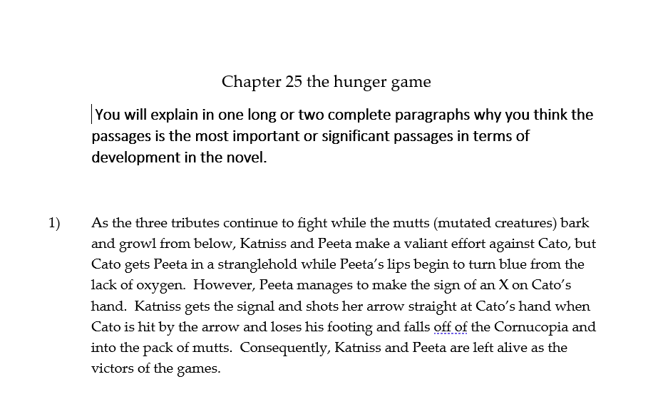 Chapter 25 the hunger game You will explain in one | Chegg.com