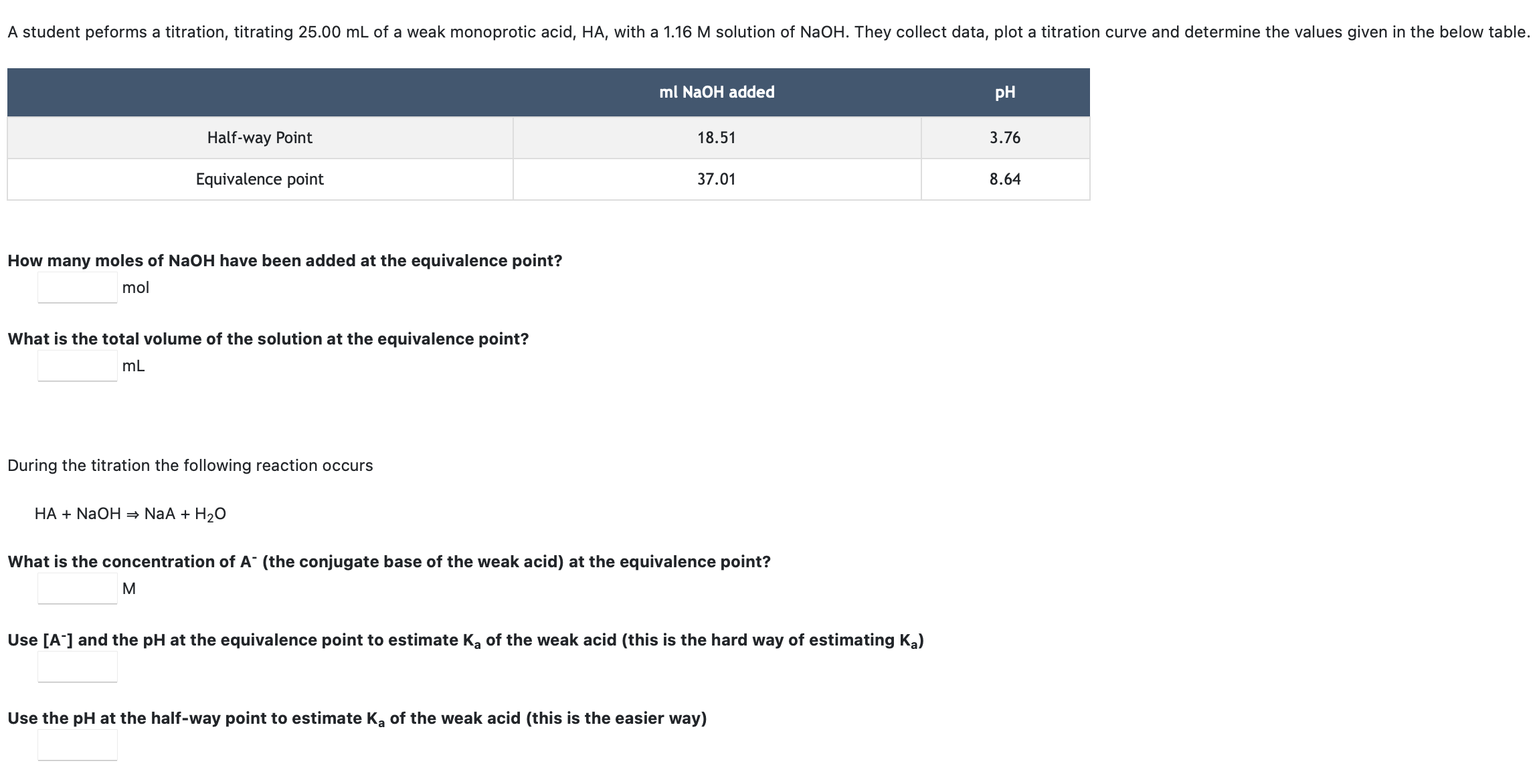 Solved A student peforms a titration, titrating 25.00 ﻿mL of | Chegg.com
