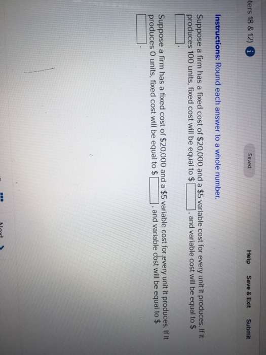 Solved ters 18 & 12) Saved Help Save& Exit Submit | Chegg.com Solved ters 18 & 12) Saved Help Save& Exit Submit | Chegg.com