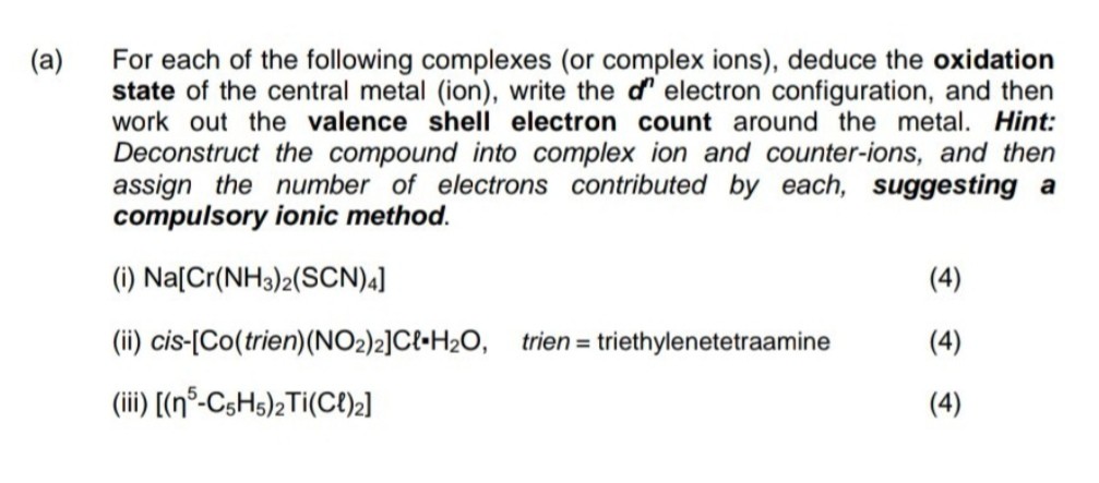 Solved For each of the following complexes (or complex | Chegg.com