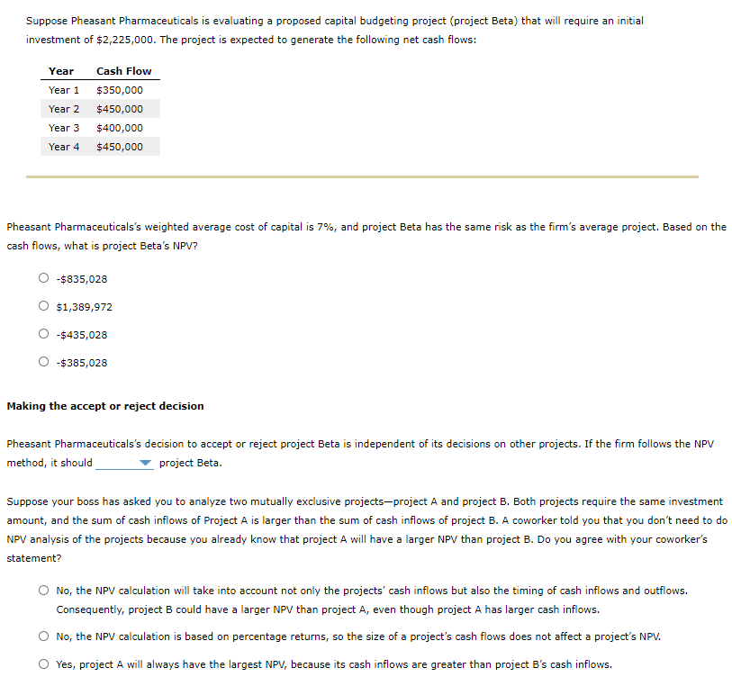 Solved Suppose Pheasant Pharmaceuticals is evaluating a | Chegg.com