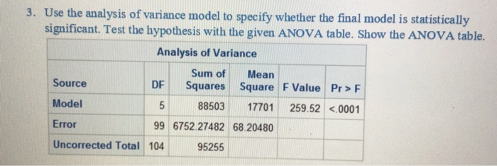 Solved 3. Use the analysis of variance model to specify | Chegg.com