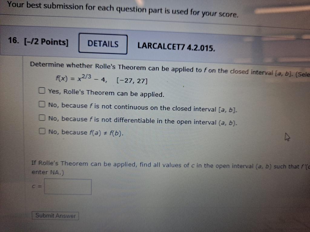 Solved I have a rolle's theorem question. the question is on | Chegg.com