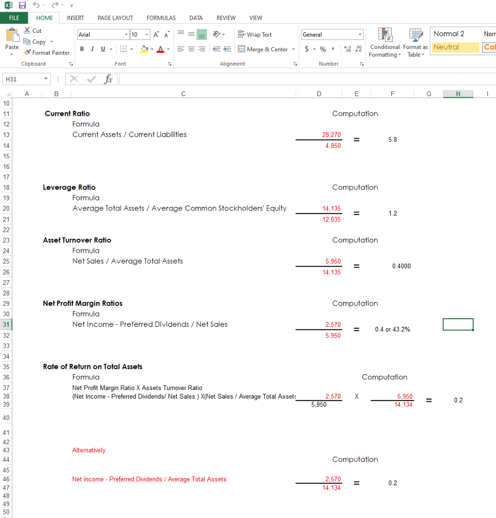 I need help understanding the final ratios and | Chegg.com