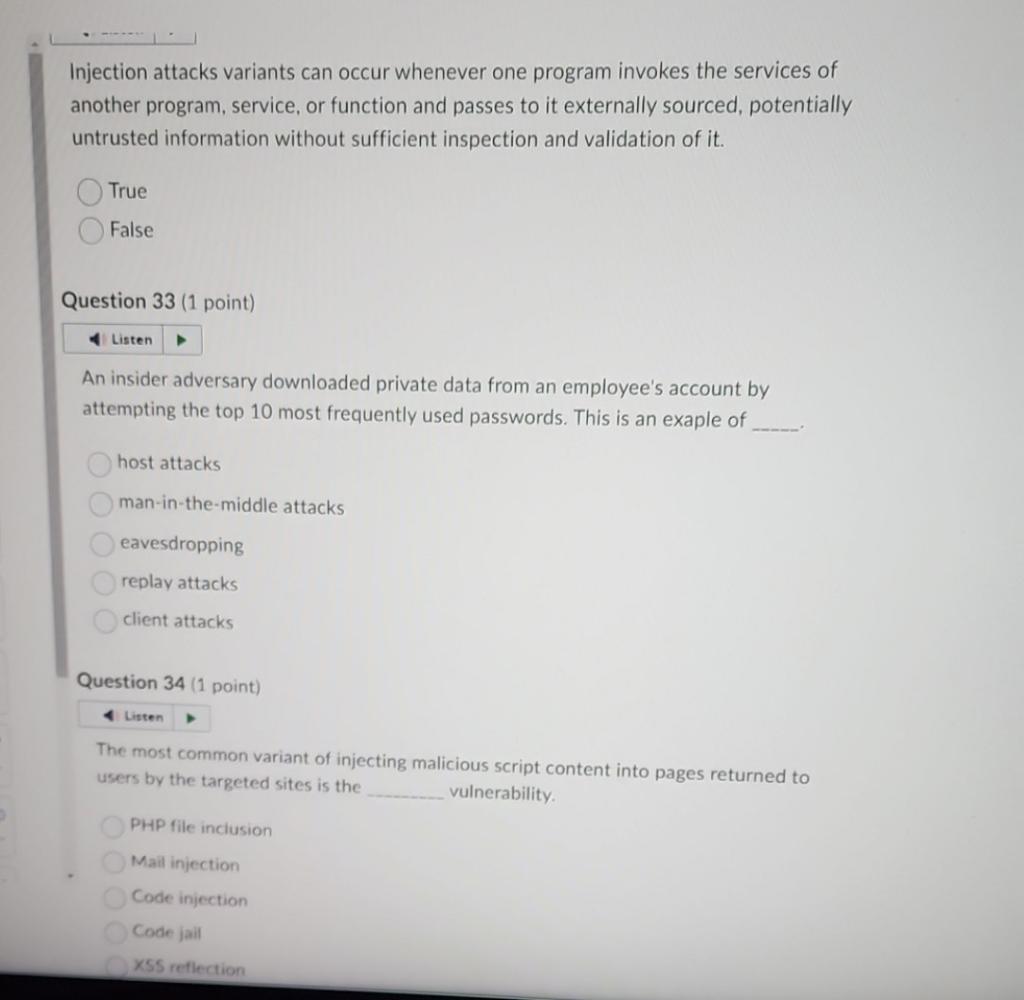 Solved Injection attacks variants can occur whenever one | Chegg.com