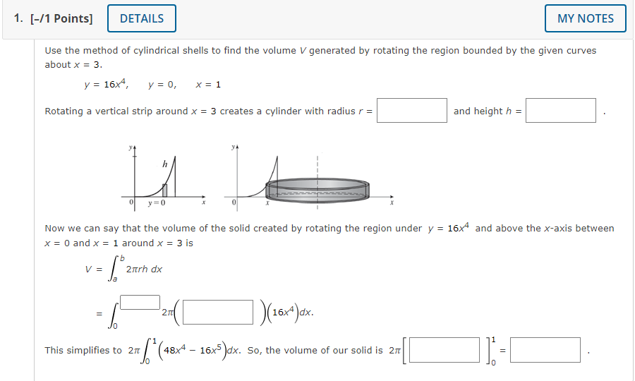 Solved Use the method of cylindrical shells to find the | Chegg.com