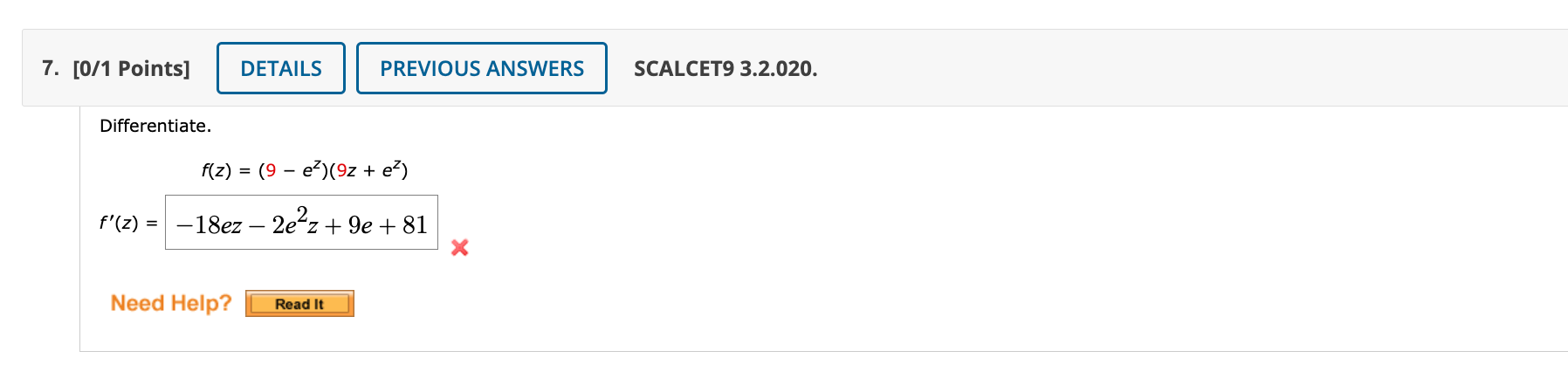 Solved SCALCET9 3.2.020. Differentiate. | Chegg.com