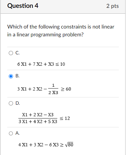 Solved Question 4Which of the following constraints is not | Chegg.com