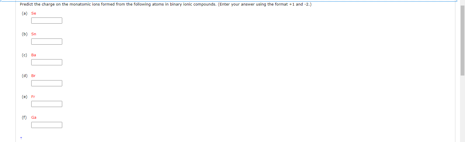 Solved Predict the charge on the monatomic ions formed from | Chegg.com