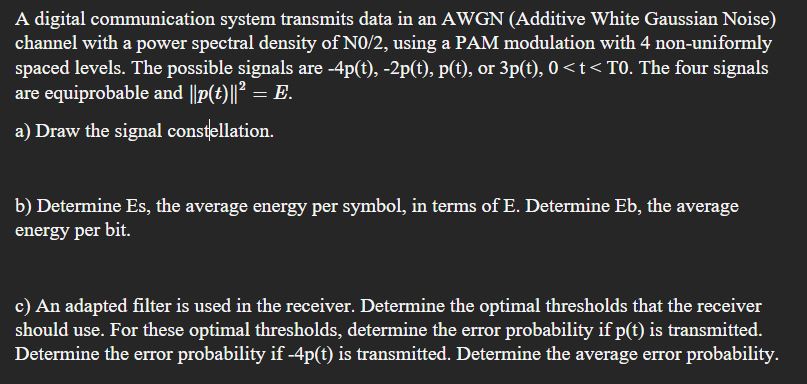 Solved A digital communication system transmits data in an | Chegg.com