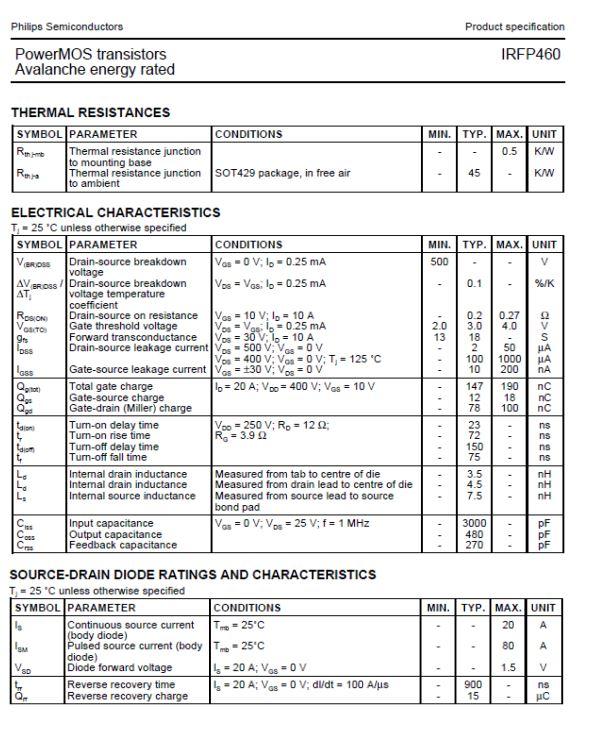Solved (d) An IRFP460 (datasheet at appendix) power MOSFET | Chegg.com