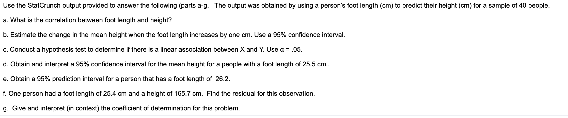 Solved Output from StatCrunch for Question 21 Simple linear | Chegg.com