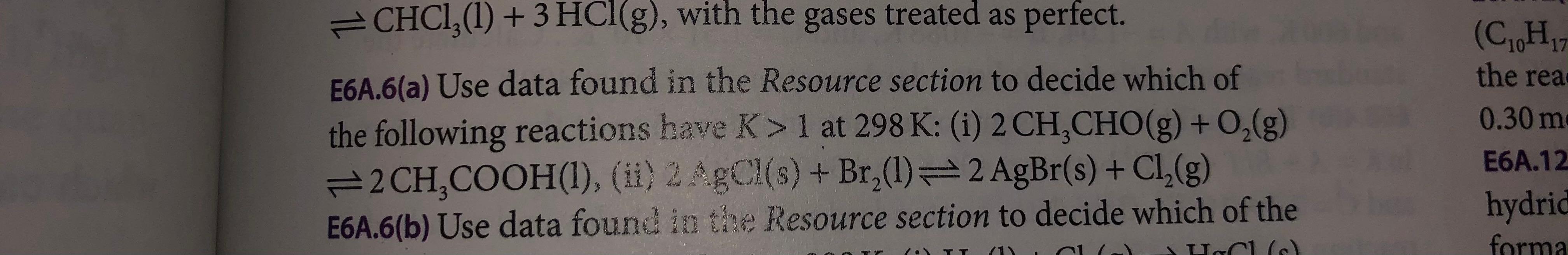 Solved CHC13(1) + 3HCl(g), with the gases treated as | Chegg.com