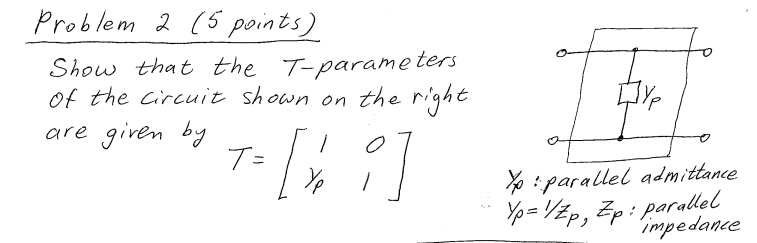 Solved Problem 2 (5 points) Show that the T-parameters of | Chegg.com