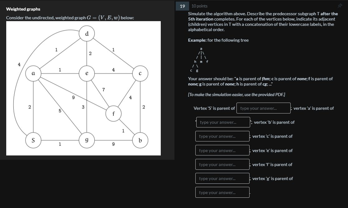 Solved 18 Weighted graphs Consider the undirected, weighted | Chegg.com