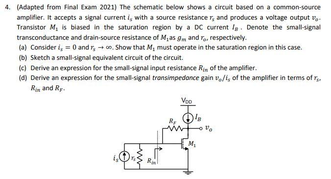 Solved 4. (Adapted from Final Exam 2021) The schematic below | Chegg.com