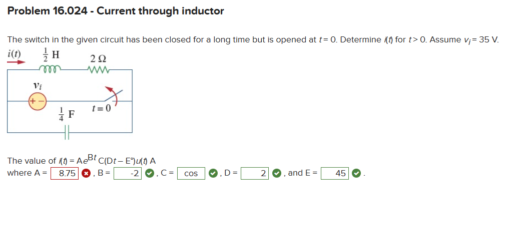 Solved Problem 16.024 - Current through inductor The switch | Chegg.com
