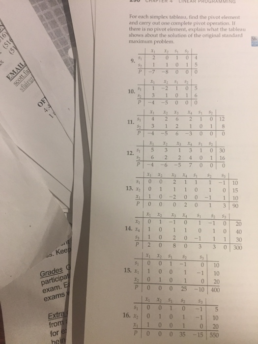 Solved For each simplex tableau, find the pivot element and | Chegg.com