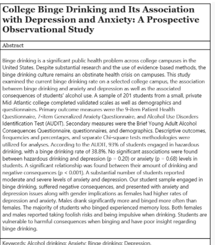 Solved College Binge Drinking and Its Association with | Chegg.com