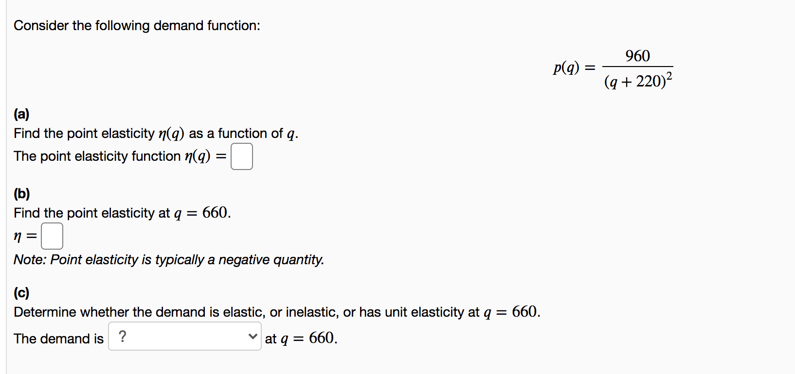 Solved Consider the following demand function: p(q) = 960 (q | Chegg.com
