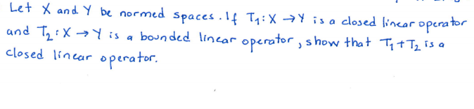 Solved Let X and Y be normed spaces. If T1: X →Y is a closed | Chegg.com