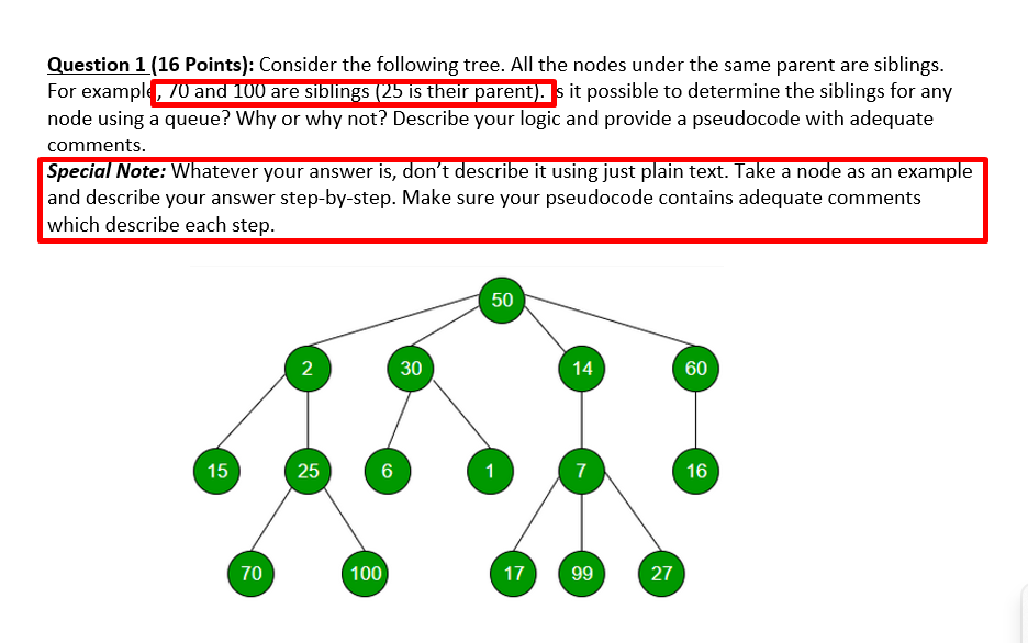 Question 1 (16 Points): Consider the following tree. | Chegg.com Question 1 (16 Points): Consider the following tree. | Chegg.com