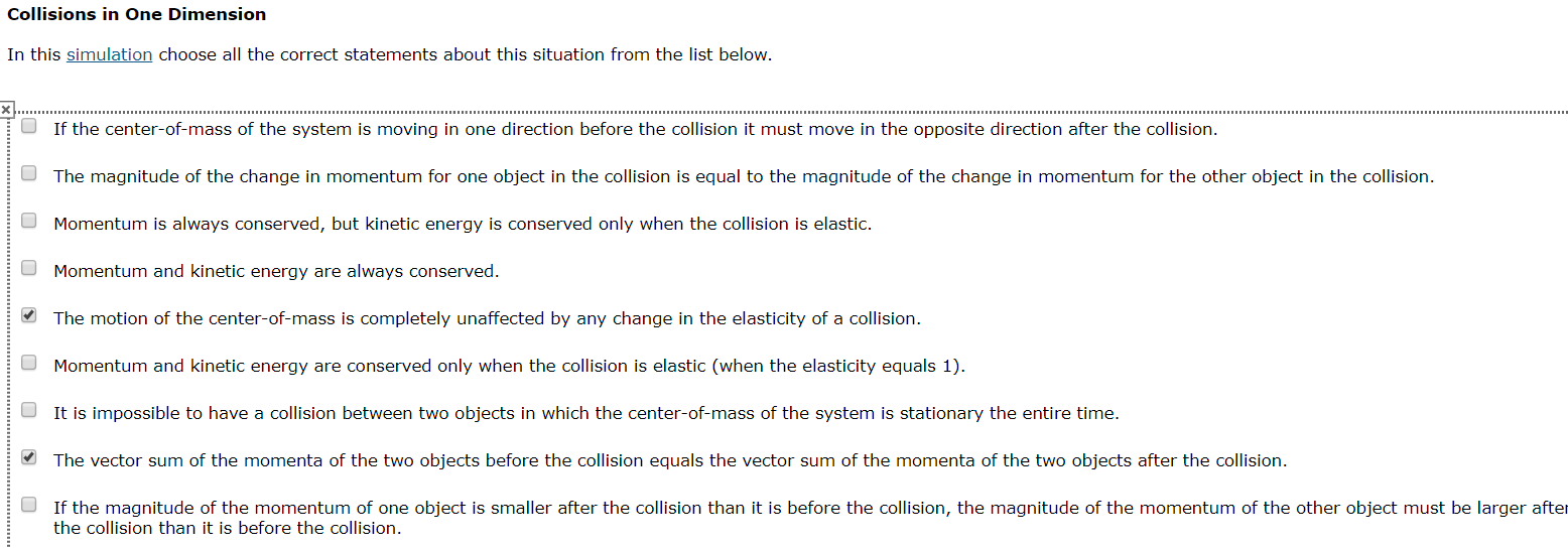Collisions in One Dimension In this simulation choose | Chegg.com
