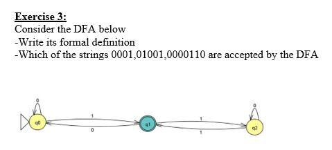 Solved Exercise 3: Consider the DFA below -Write its formal | Chegg.com