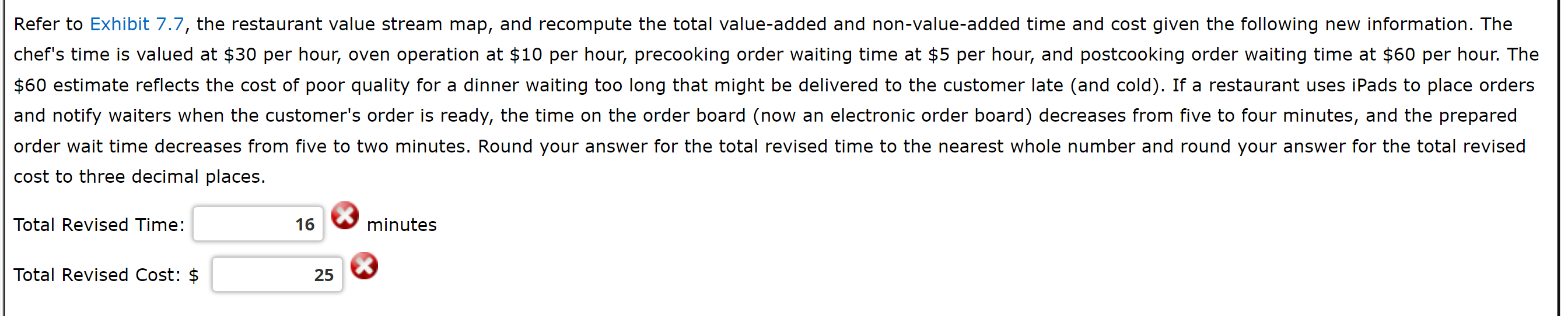 Solved Refer to Exhibit 7.7, the restaurant value stream | Chegg.com