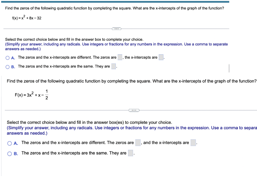 Solved please help me find the zeros and x interepts for the | Chegg.com