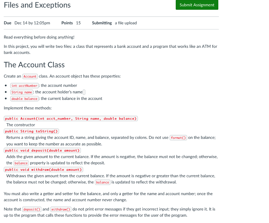 Solved Files and Exceptions Submit Assignment Due Dec 14 by | Chegg.com