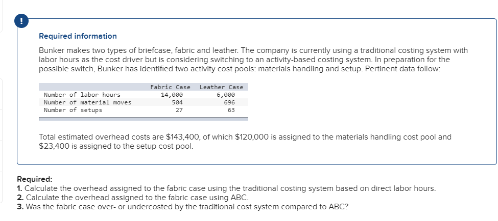 Solved Required information Bunker makes two types of | Chegg.com