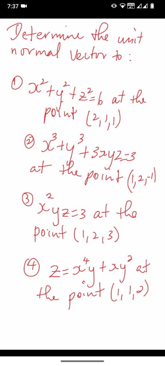 Solved Determine the unit normal vector to: (1) x2+y2+z2=6 | Chegg.com