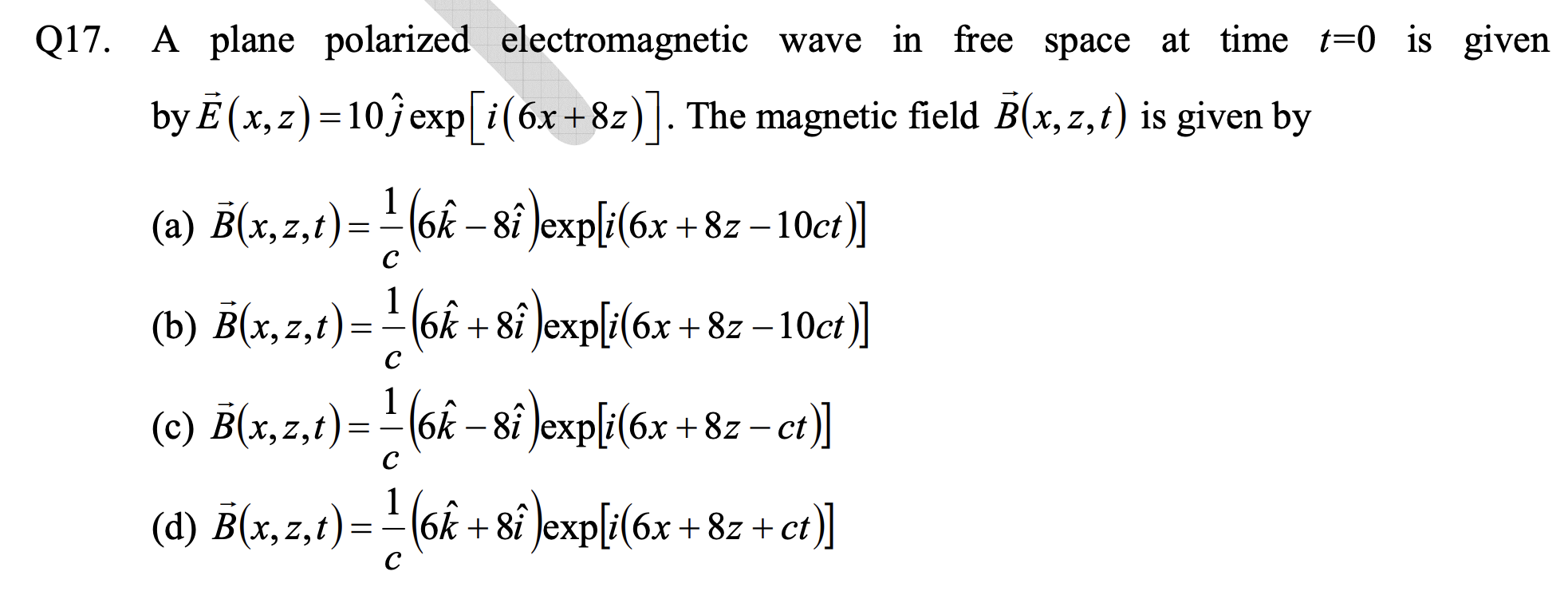 Solved 17. A plane polarized electromagnetic wave in free | Chegg.com