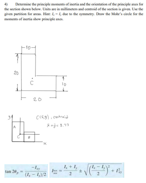 Solved 4) Determine the principle moments of inertia and the | Chegg.com