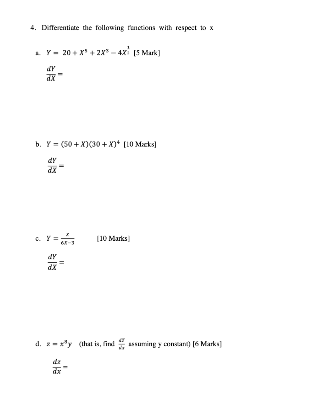 Solved 4 Differentiate The Following Functions With Respect