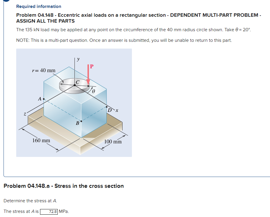 Solved Problem 04.148 - Eccentric axial loads on a | Chegg.com